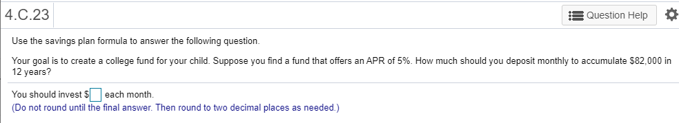 Solved 4.C.23 Question Help o Use the savings plan formula | Chegg.com