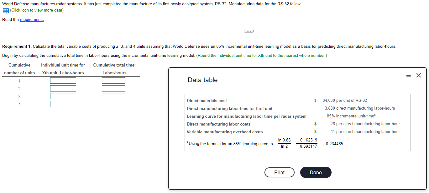 Solved World Defense manufactures radar systems. It has just | Chegg.com