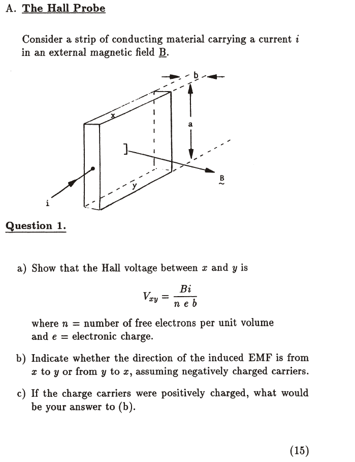 Solved A. The Hall Probe Consider a strip of conducting | Chegg.com