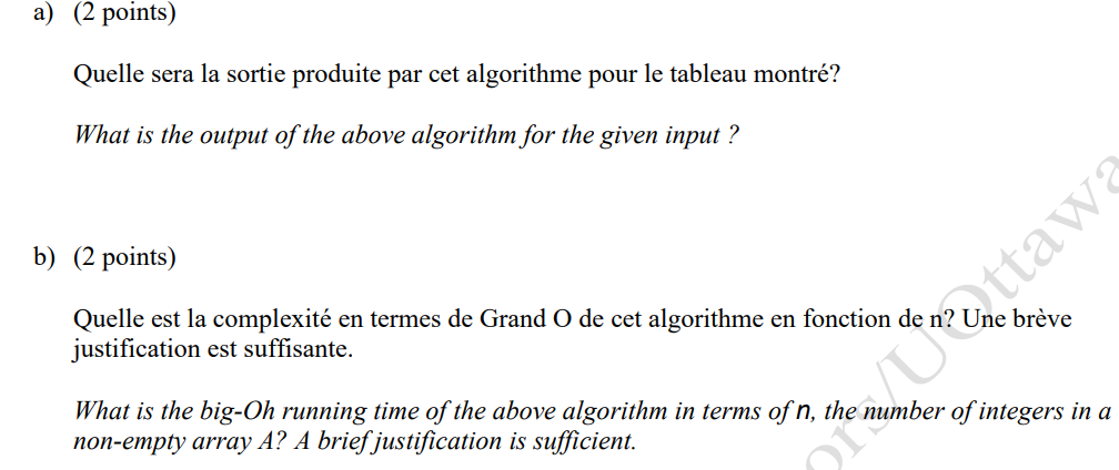 Solved The given pseudo-code below takes an array | Chegg.com