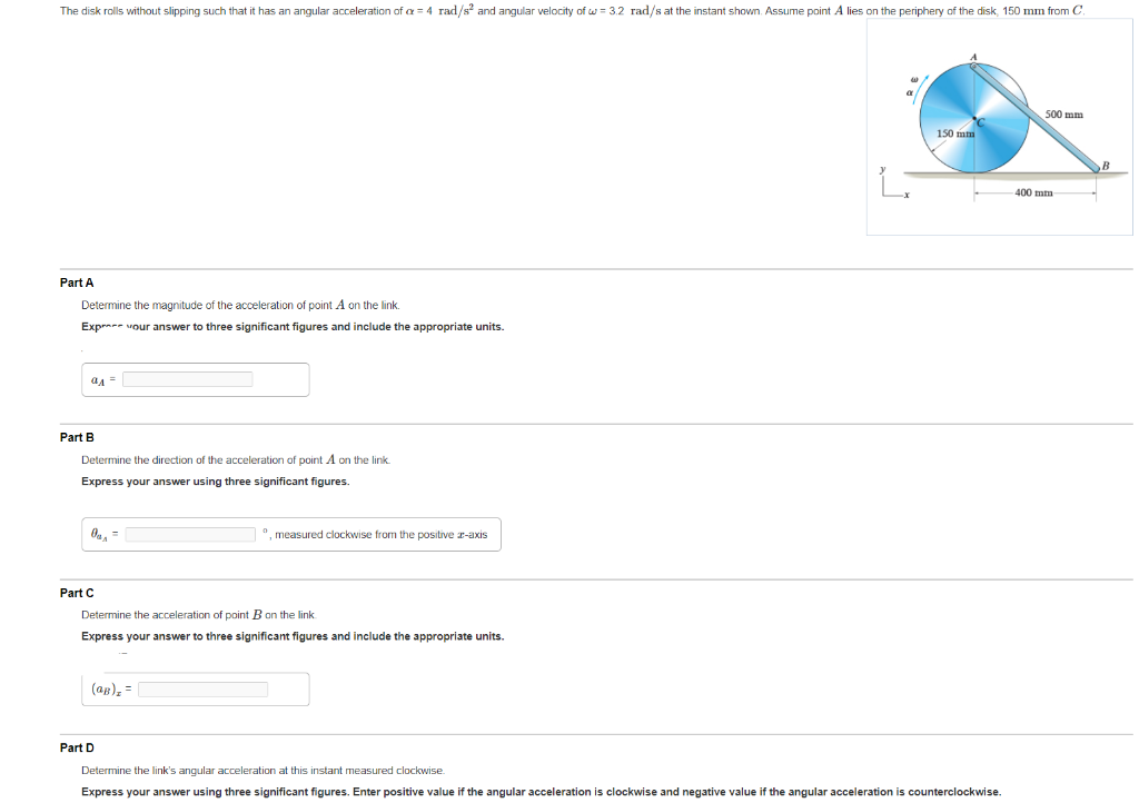 Solved The disk rolls without slipping such that it has an | Chegg.com