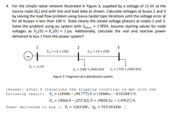 Solved 4. For the simple radial network illustrated in | Chegg.com