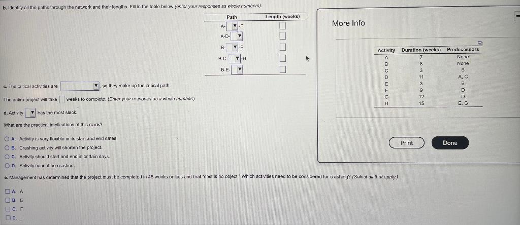 Solved More Info b. Identify all the paths through the | Chegg.com
