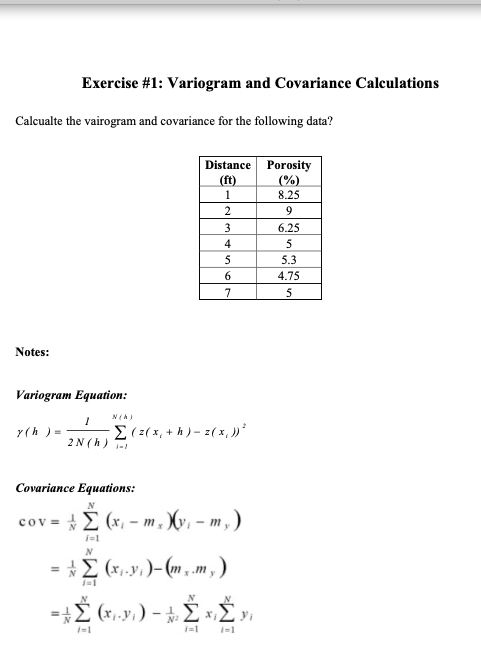 Exercise #1: Variogram and Covariance Calculations | Chegg.com