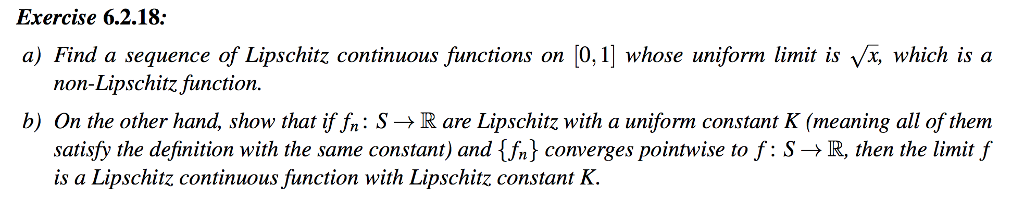 Solved Exercise 6.2.18: a) Find a sequence of Lipschitz | Chegg.com