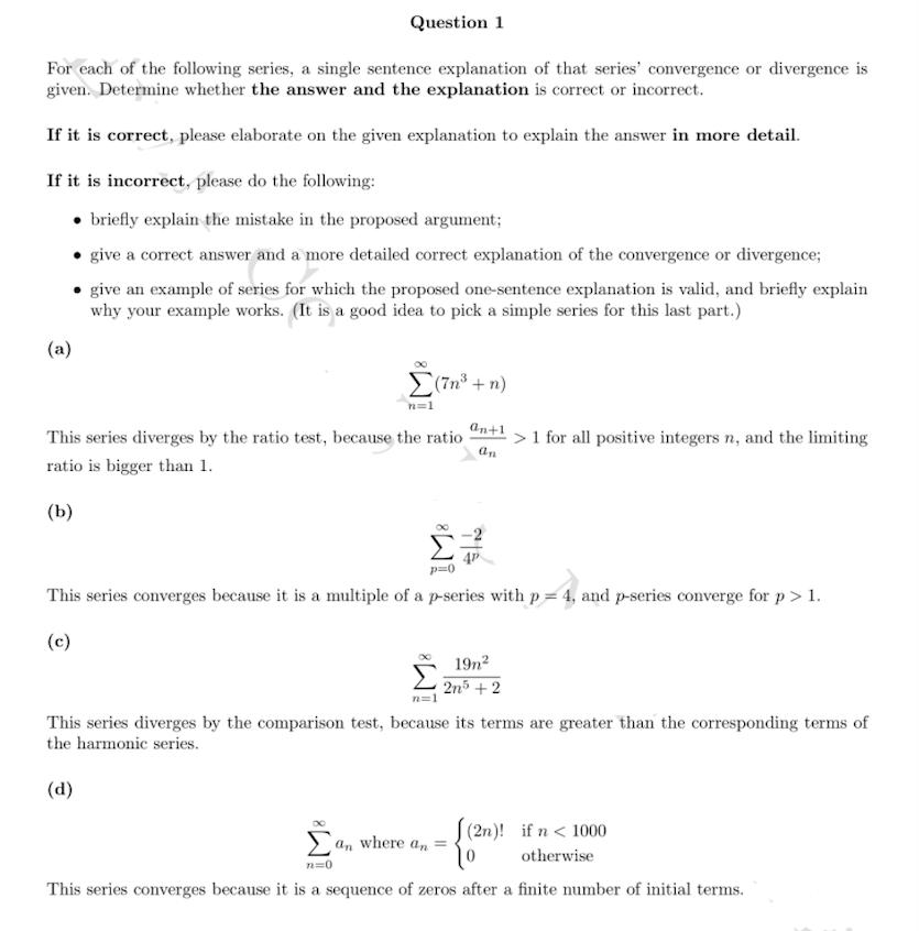 Solved Question 1 For each of the following series, a single | Chegg.com