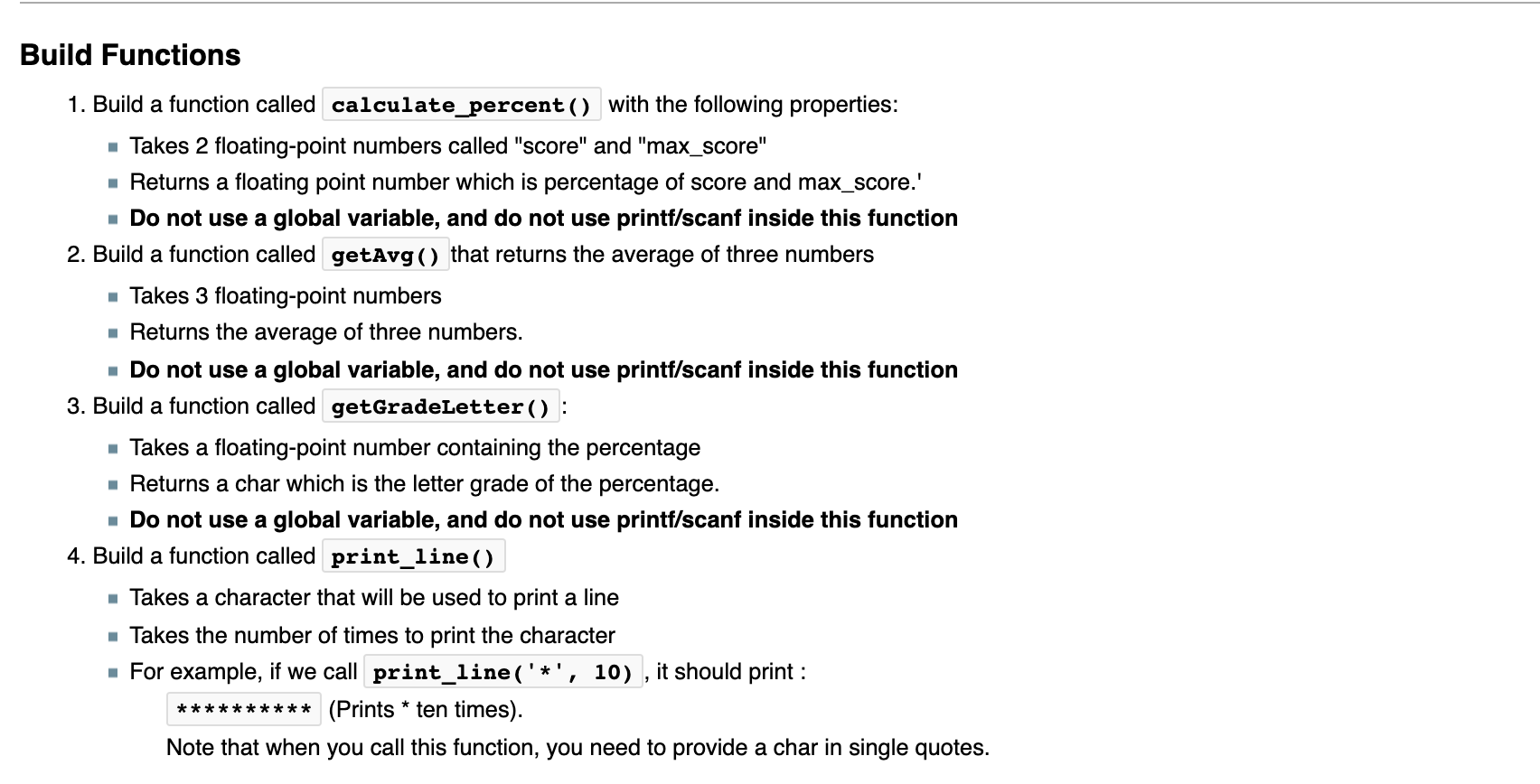Solved Build Functions 1. Build a function called | Chegg.com