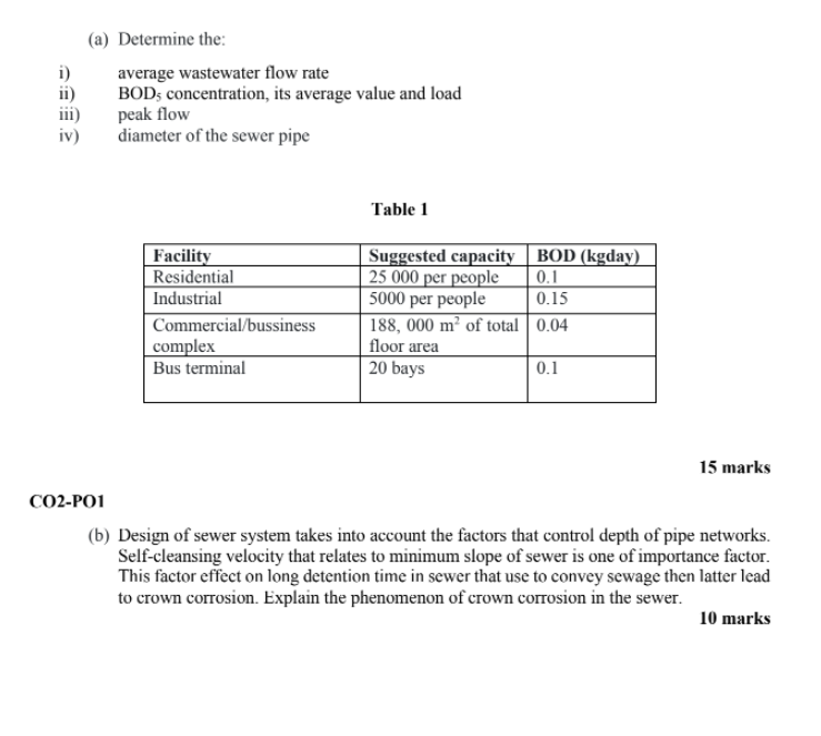 Solved i) (a) Determine the average wastewater flow rate | Chegg.com