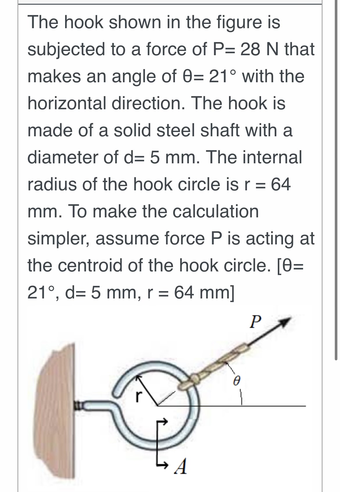 Solved The hook shown in the figure is subjected to a force | Chegg.com