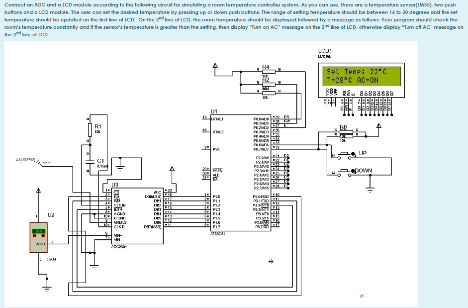 Solved Connect an ADC and a LCD module according to the | Chegg.com