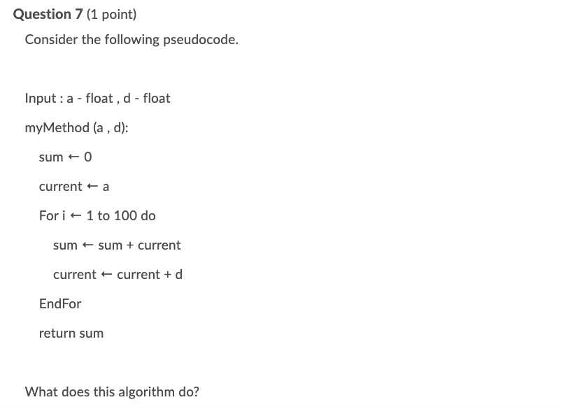 Solved Question 7 (1 point) Consider the following | Chegg.com