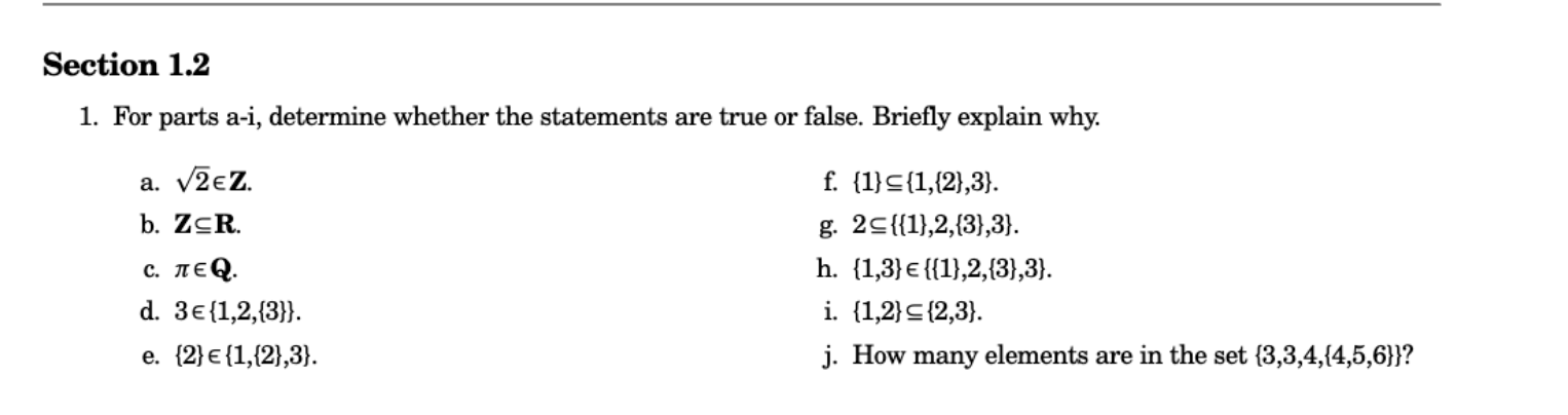 Solved 1. For parts a-i, determine whether the statements | Chegg.com
