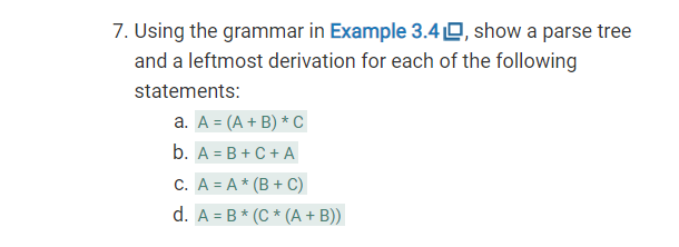 Solved 7. Using the grammar in Example 3.49, show a parse | Chegg.com