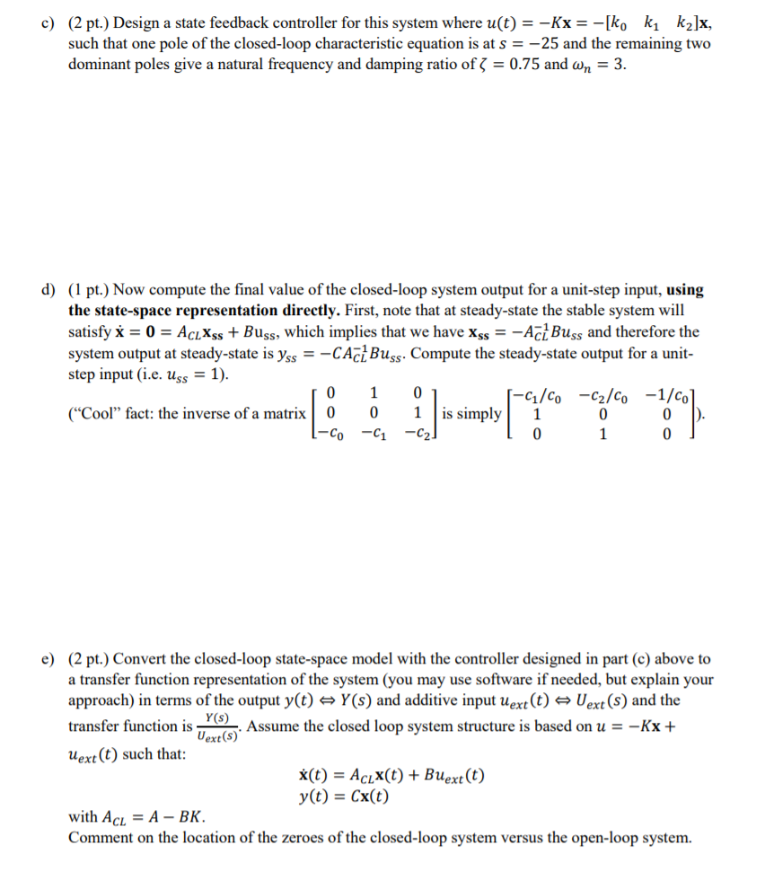 Solved Consider the third-order system described by the | Chegg.com