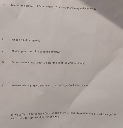 Solved 1A Give three examples of Buffer systems? Consider | Chegg.com