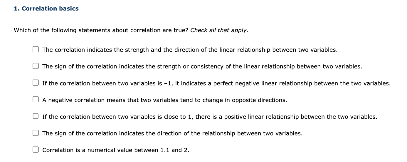 Solved 1. Correlation basics Which of the following | Chegg.com
