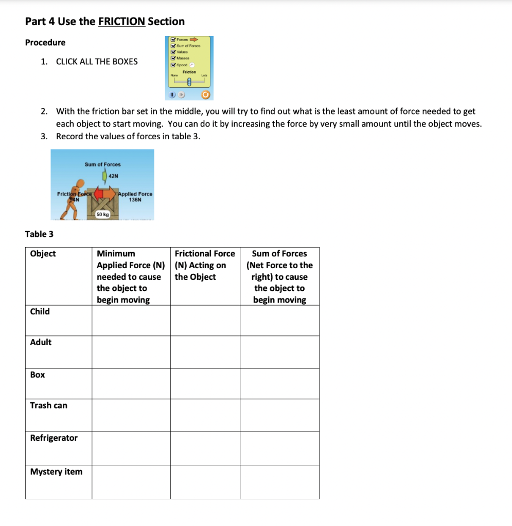 Solved Part 4 Use the FRICTION Section Procedure 1. CLICK | Chegg.com