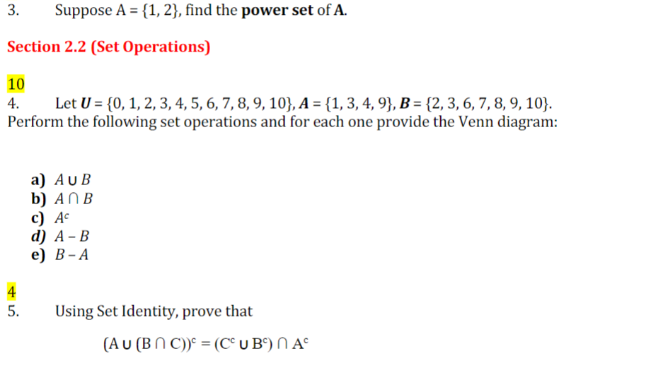 Solved 3. Suppose A={1,2}, find the power set of A. Section | Chegg.com