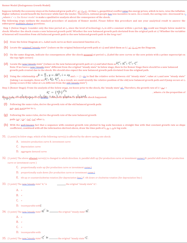 Romer Model (Endogenous Growth Model) Suppose | Chegg.com