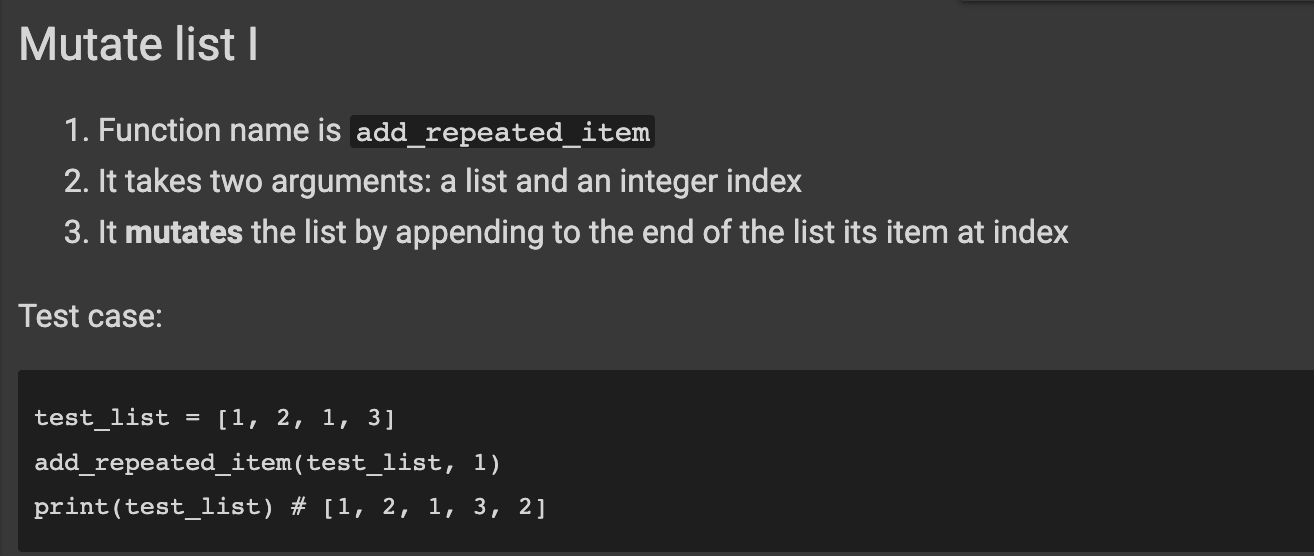 Solved Mutate list I 1. Function name is add_repeated_item | Chegg.com