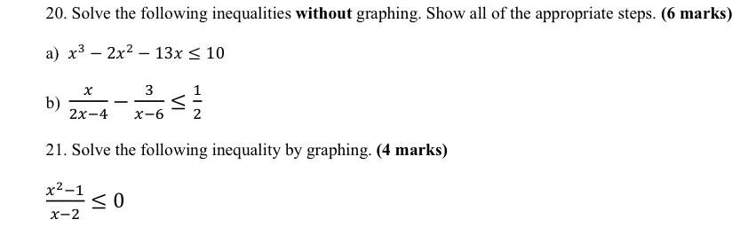 Solved 20. Solve the following inequalities without | Chegg.com
