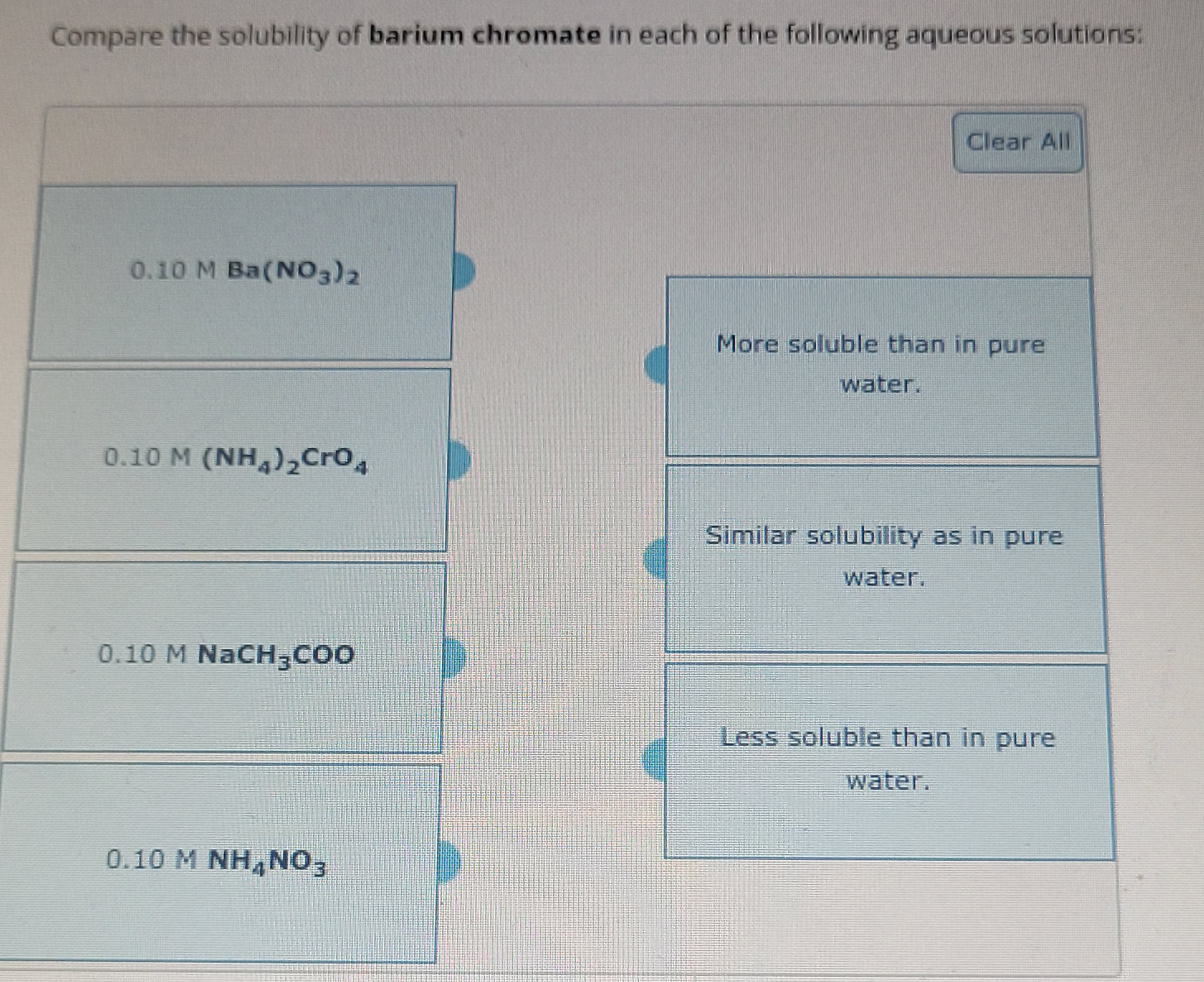 Solved Compare the solubility of barium chromate in each of | Chegg.com