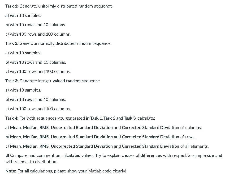Solved Task 1: Generate uniformly distributed random | Chegg.com