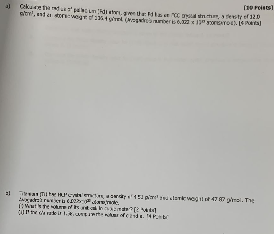 Solved a) [10 Points] Calculate the radius of palladium (Pd) | Chegg.com