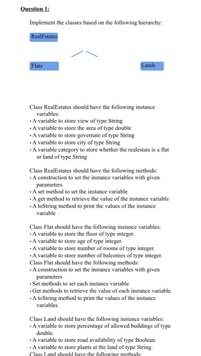Solved Question 1 Implement the classes based on the | Chegg.com