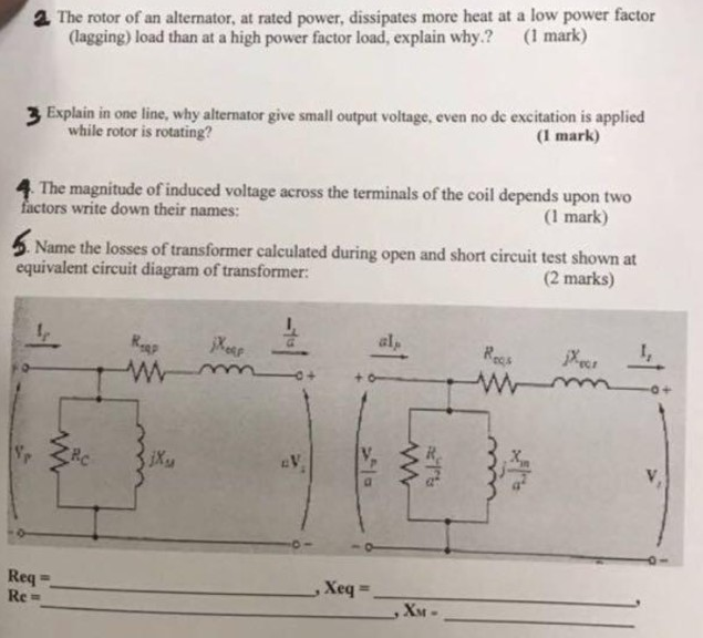 Solved 2 The rotor of an alternator, at rated power, | Chegg.com