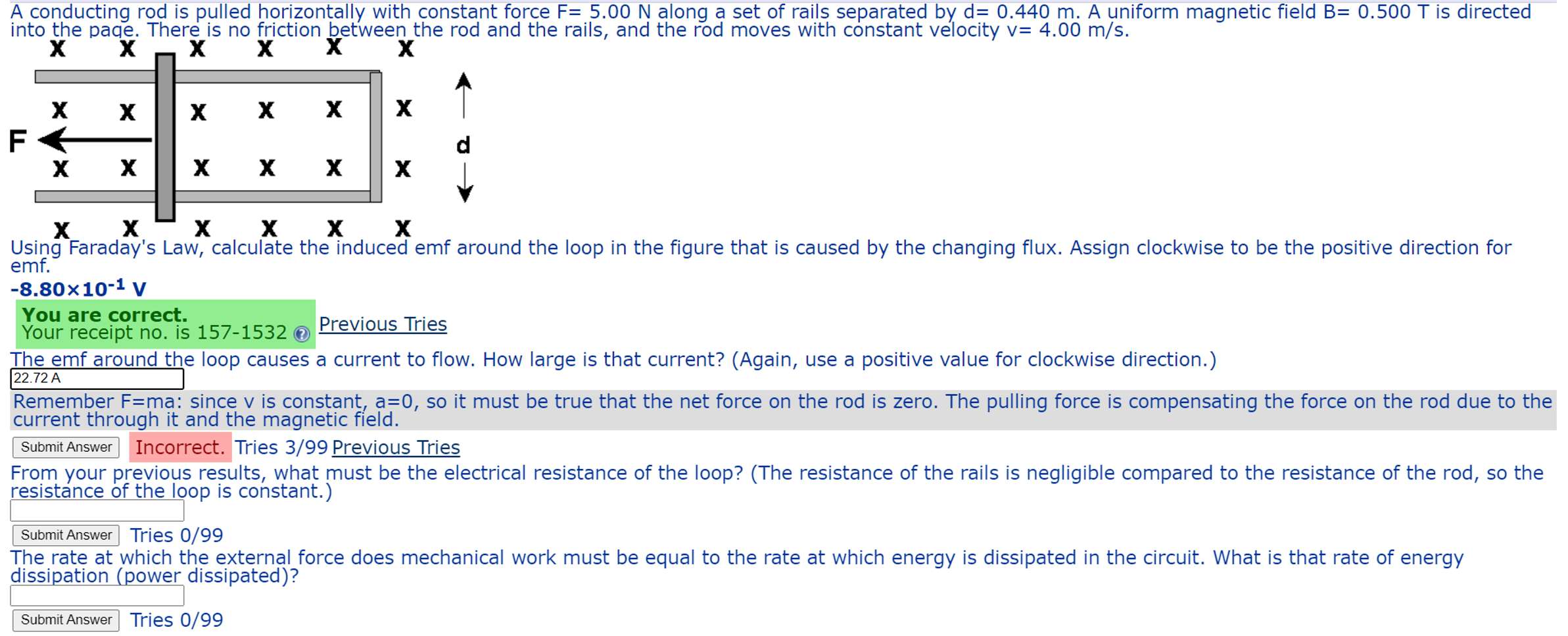 Solved A conducting rod is pulled horizontally with constant | Chegg.com