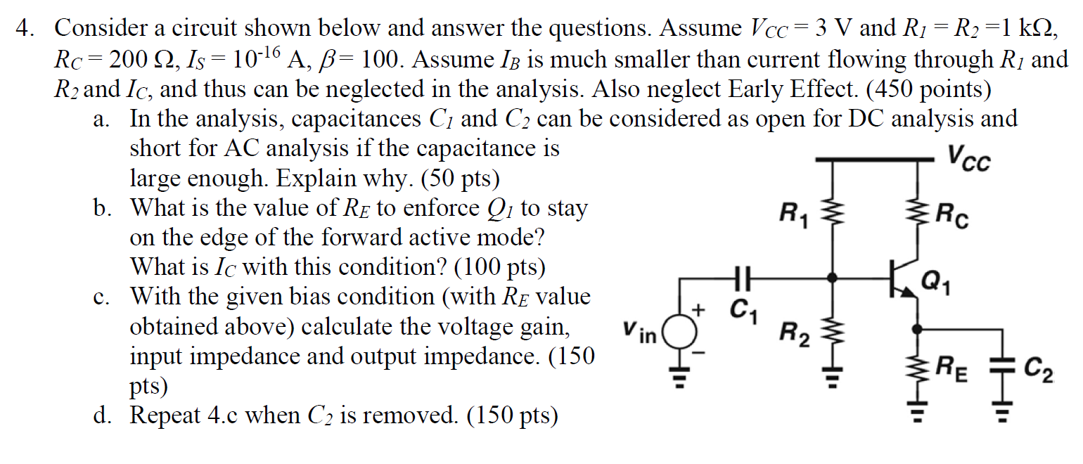 Solved Vcc 4. Consider a circuit shown below and answer the | Chegg.com