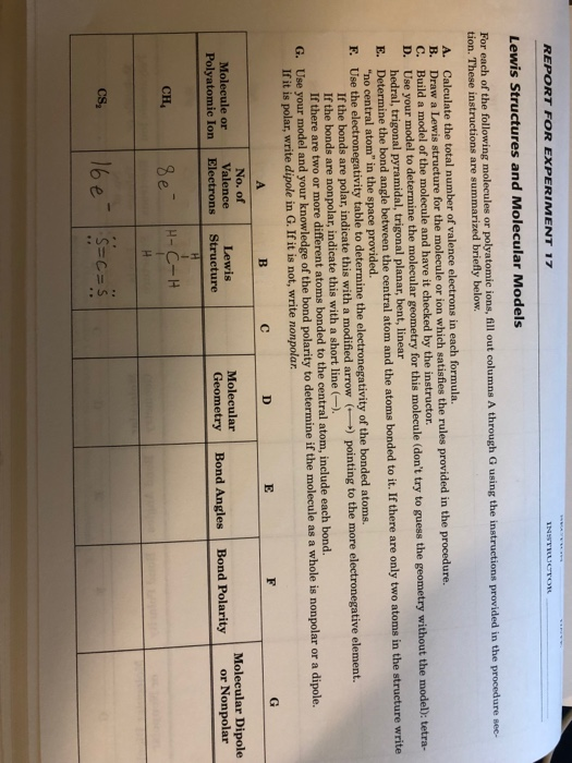 Solved REPORT FOR EXPERIMENT 17 Lewis Structures and | Chegg.com