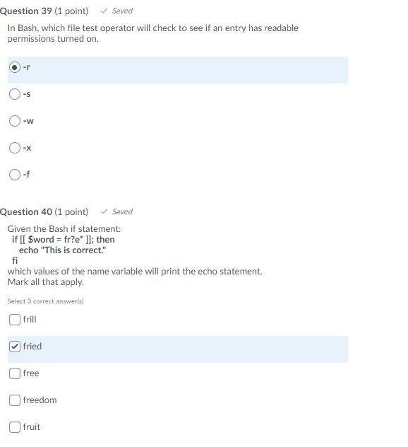 Solved Question 39 (1 point) Saved In Bash, which file test | Chegg.com