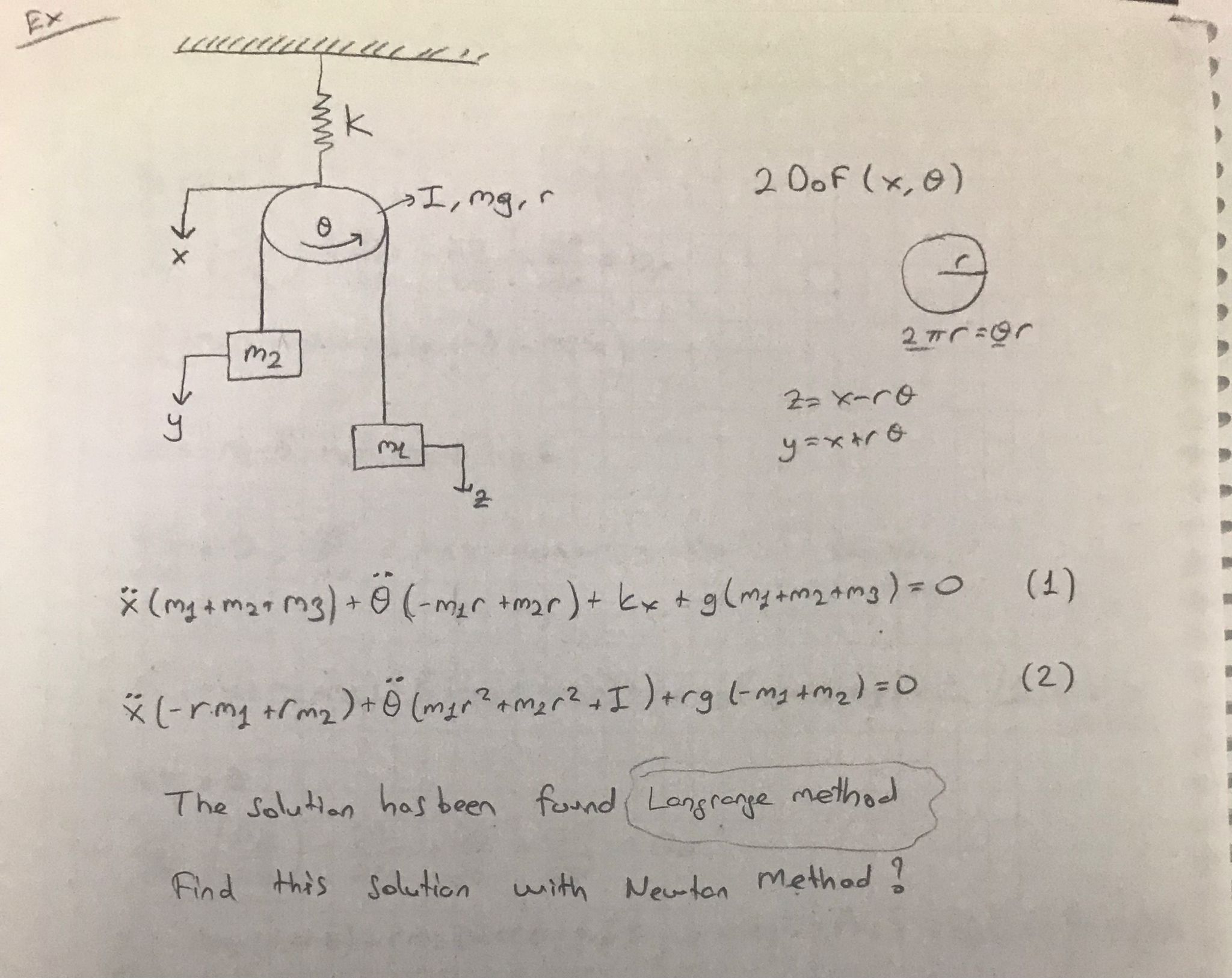 Solved 2 equation of motion has been found with Lagrange | Chegg.com