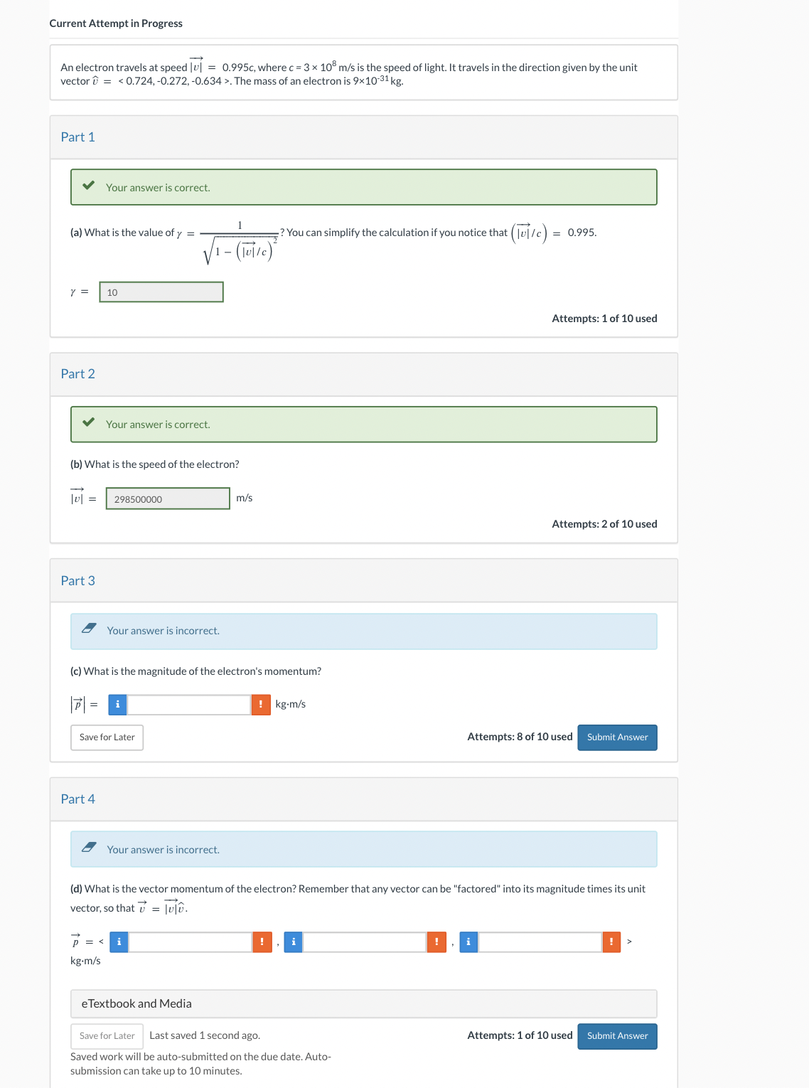 Solved Current Attempt in ProgressAn electron travels at | Chegg.com