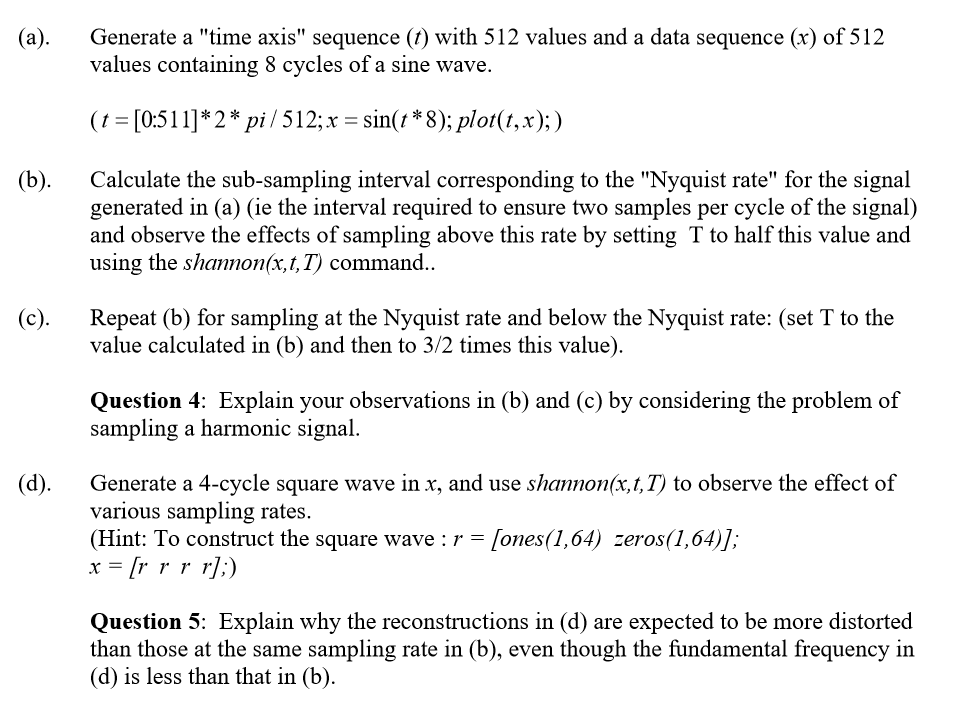 (a). Generate a "time axis" sequence (t) with 512 | Chegg.com