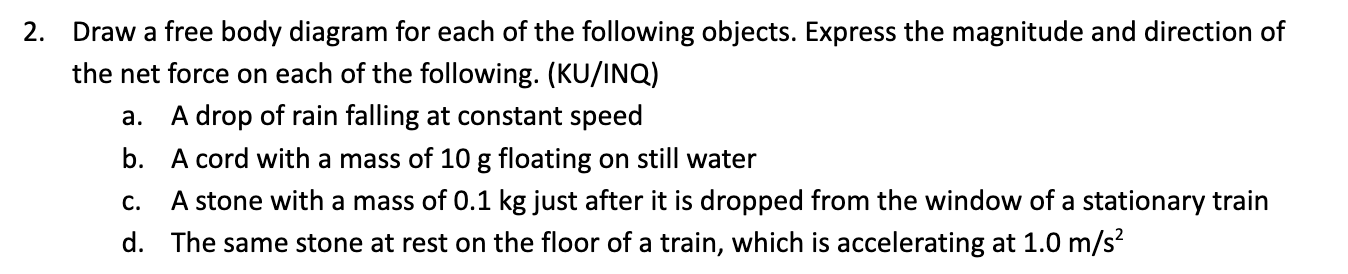 Solved 2. ﻿Draw a free body diagram for each of the | Chegg.com