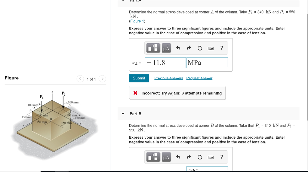Solved Determine the normal stress developed at corner A of | Chegg.com