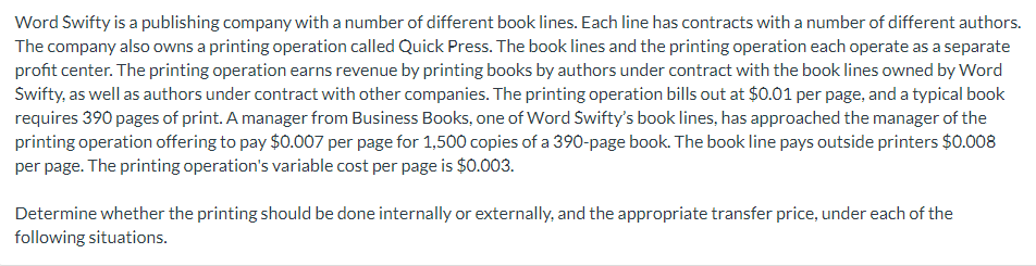 Solved Word Swifty is a publishing company with a number of | Chegg.com