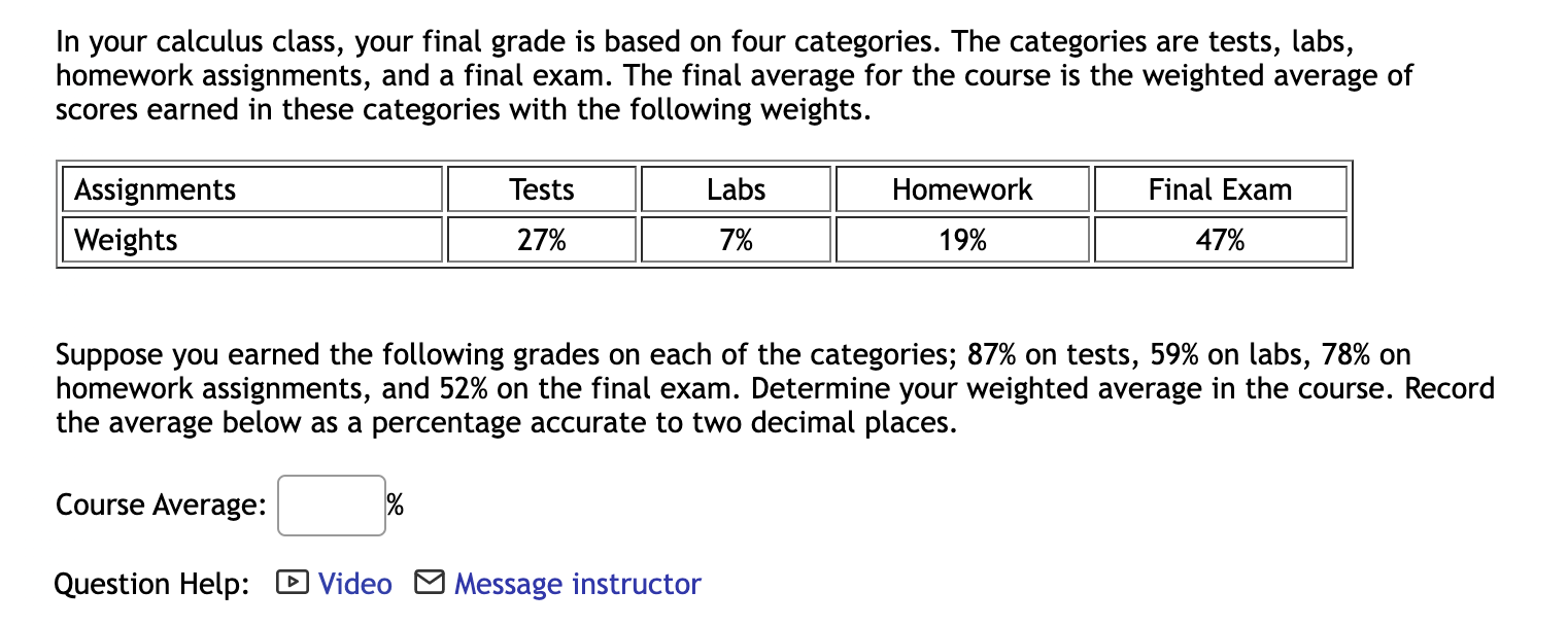 Solved In your calculus class, your final grade is based on | Chegg.com