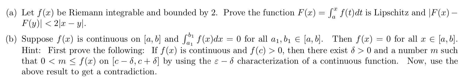 Solved (a) Let f(x) be Riemann integrable and bounded by 2. | Chegg.com
