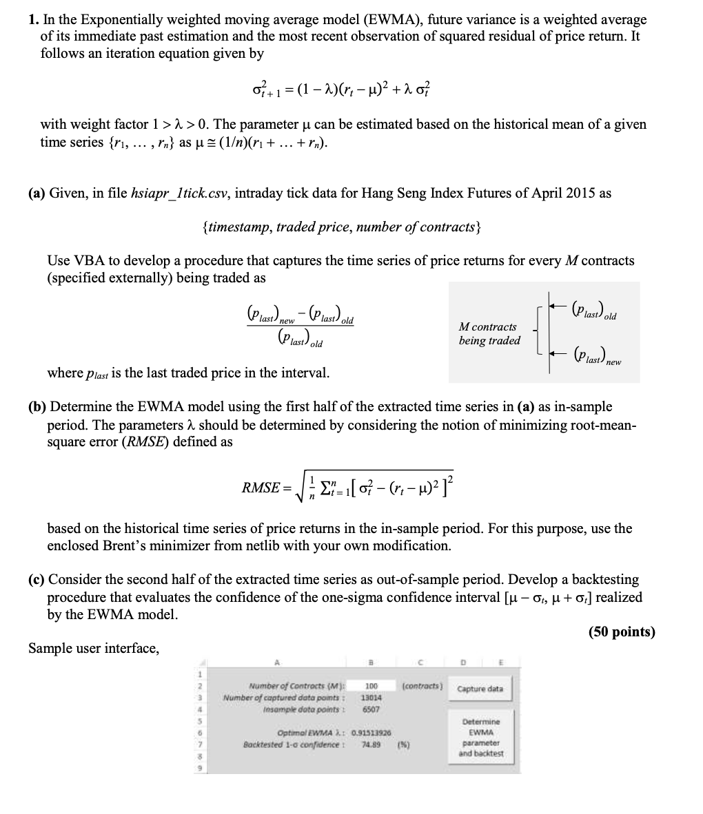 1. In the Exponentially weighted moving average model | Chegg.com