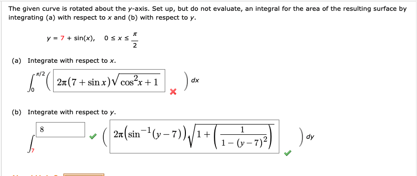 Solved The given curve is rotated about the y-axis. Set up, | Chegg.com