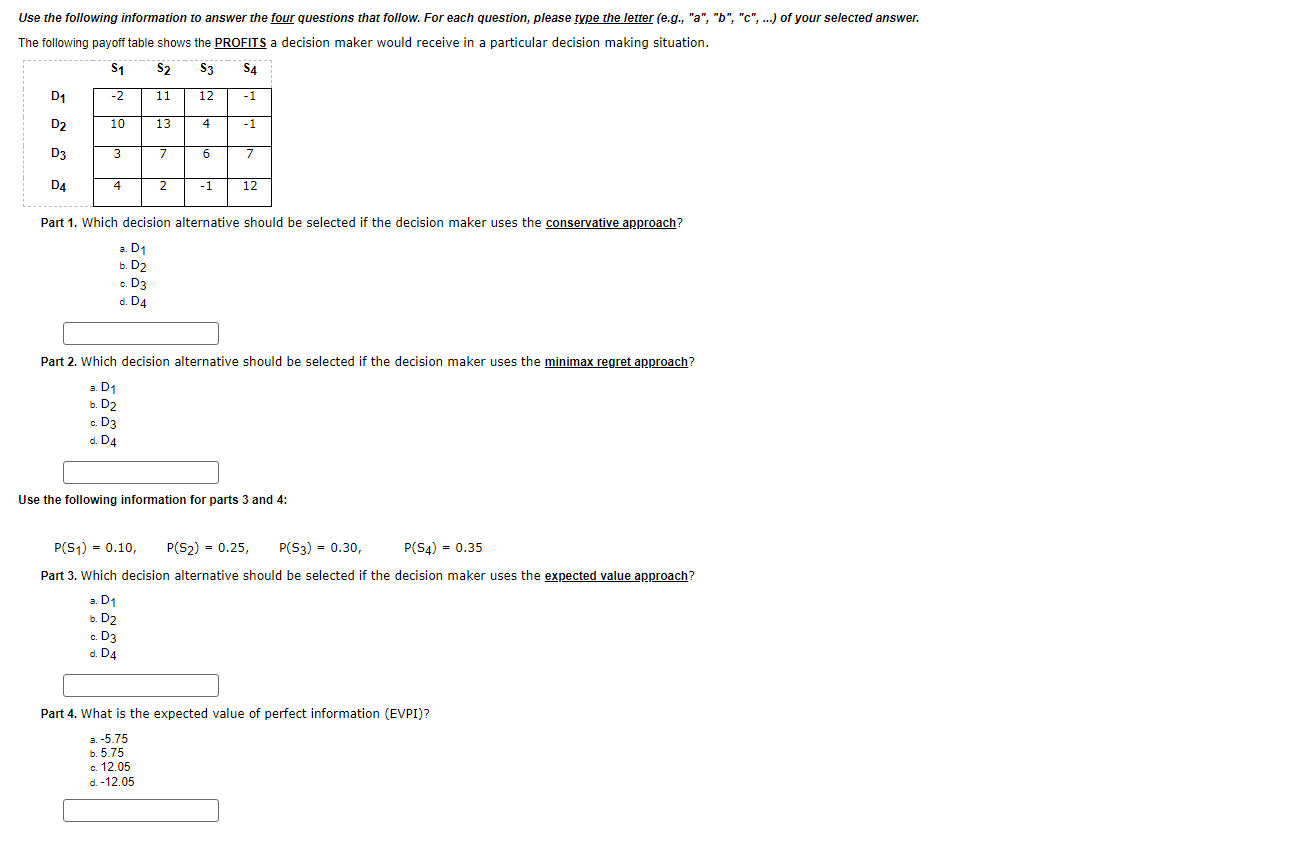 Solved Use the following information to answer the four | Chegg.com