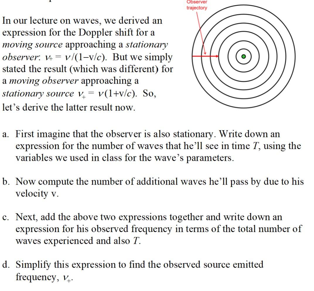 Solved Observer trajectory In our lecture on waves, we | Chegg.com