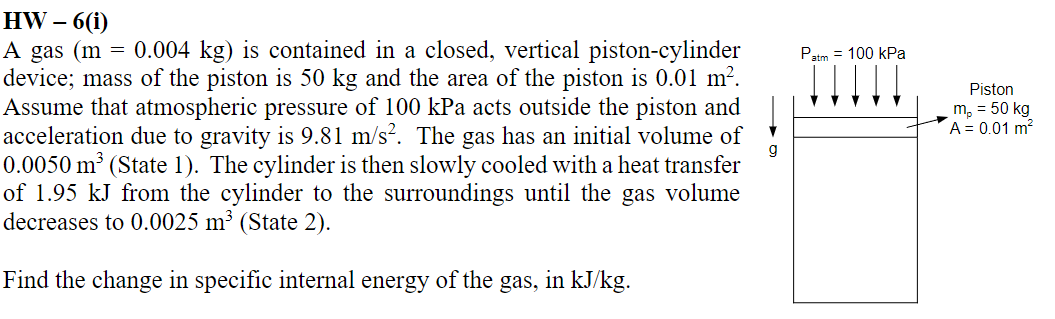 Solved HW-6(i)A gas (m=0.004kg) ﻿is contained in a closed, | Chegg.com
