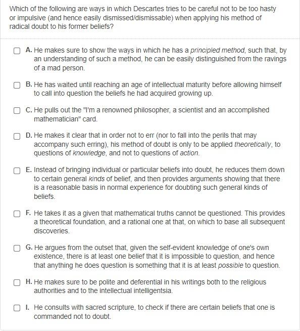 Solved Which of the following are ways in which Descartes | Chegg.com