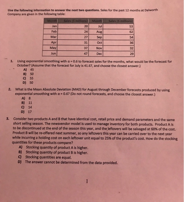 Solved Use the following information to answer the next two | Chegg.com