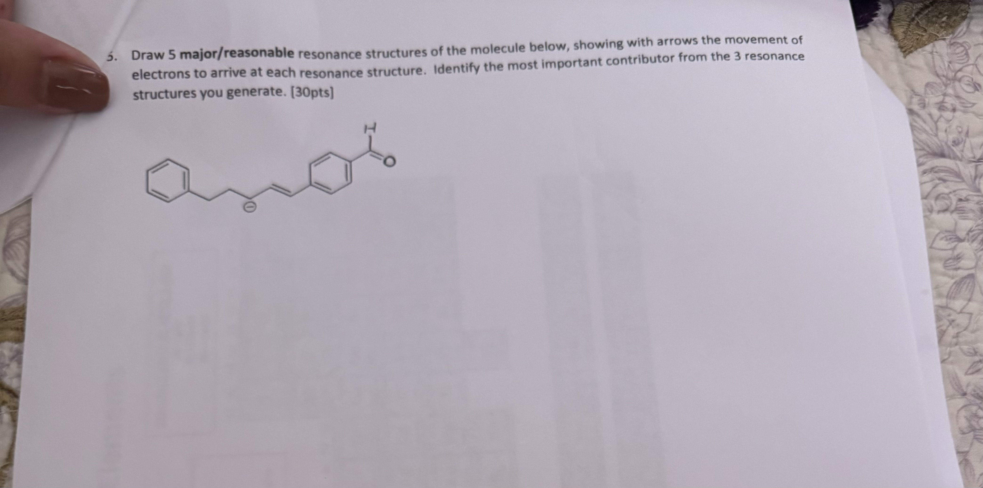 Solved 5. Draw 5 major/reasonable resonance structures of | Chegg.com